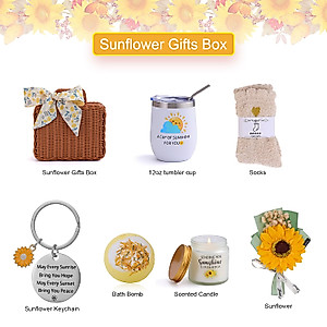 RYANDYPE Birthday Basket Gifts for Women, Sunflower Valentine's Day Gifts, Self Care Sunshine Gift Basket for Friend Sister