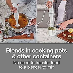 Proctor Silex Electric Immersion Hand Blender with Detachable Dishwasher Safe Handheld Blending Stick, 2-Speeds, 150 Watts, White (59739)