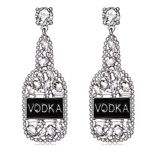 NLCAC Champagne Bottle Earrings Sparky Rhinestone Vodka Champagne Bottle Drop Dangle Earrings Wedding Holiday Celebration Party Earrings Gifts for Women Silver