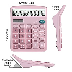 EooCoo Basic Standard Calculator 12 Digit Desktop Calculator with Large LCD Display and Sensitive Button for Office, School, Home & Business Use - Pink