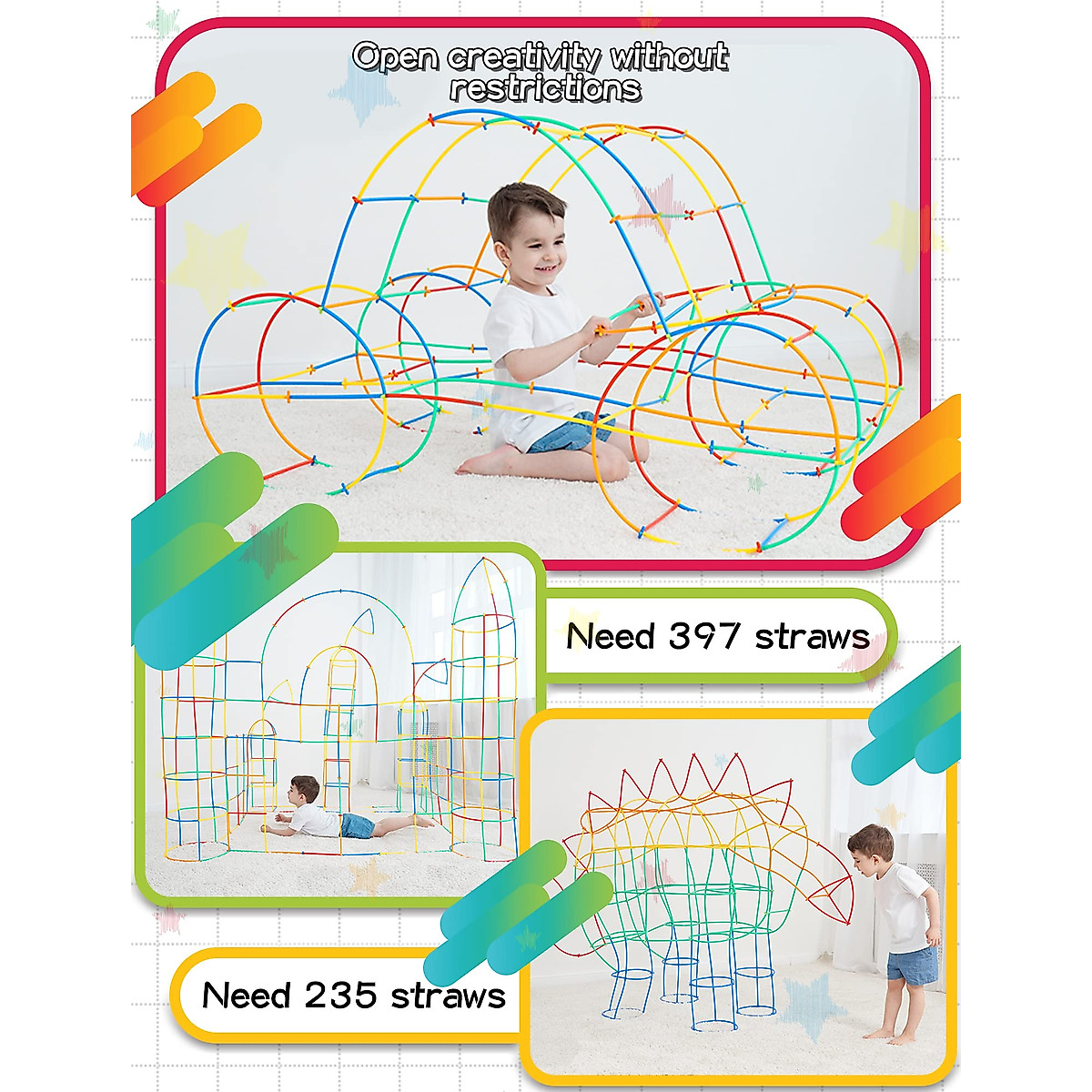 600PCS STEM Building Toys, Straw Constructor Toys Up Grade Engineering Building Sets for Kids Develops Motor Skills and Logic Thinking, Fun Educational Toy Great for Gift