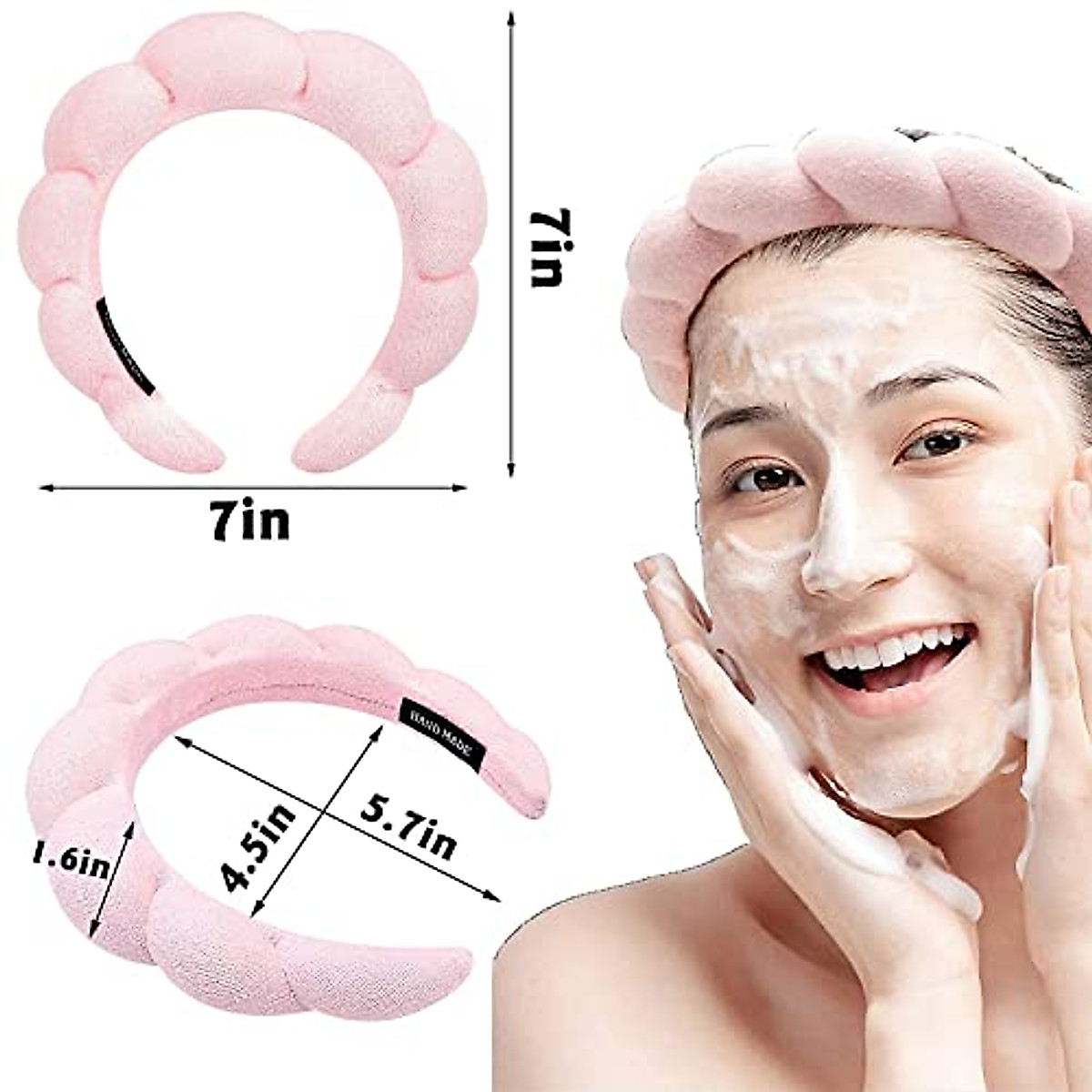 XSHYE Spa Headband for Women Girls Makeup Headband Sponge Terry Towel Cloth Fabric Headband for Washing Face,Skincare,Shower Hair Accessory (2 Pack - Pink+Blue)