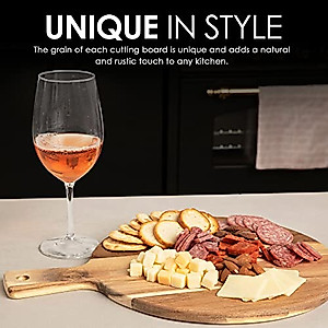 Premium Acacia Cutting Board with Handle - Wooden Chopping Board for Kitchen (12"x16") Round Acacia Paddle Cutting Boards for Meat, Bread, Serving Board, Cheese, Vegetables & Fruits.