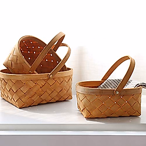 Garneck Wicker Basket with Handle Seagrass Basket,Handmade Rattan Storage Basket Houseware Storage Container Handwoven Straw Seaweed Basket Organizer with Handle Size M