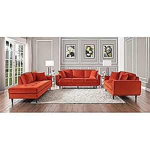 Lexicon Rand 59" Modern Velvet Loveseat with 2 Pillows in Orange
