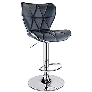 Leopard Shell Back Adjustable Swivel Bar Stools, PU Leather Padded with Back, Set of 2 ( Black )
