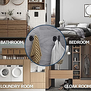 Towel Hook for Bathrooms Wall Mount Coat Hook Matte Black Towel Hook 304 Stainless Steel Robe Hook Heavy Duty Door Hanger Black Hooks for Bathroom Bedroom Kitchen