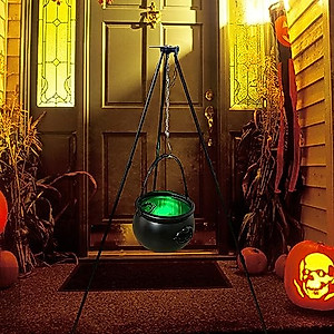 Sarkoyar Halloween Decor Outdoor,Witches Cauldron on Tripod with Green Light,Black Plastic Bowl Decor,Hocus Pocus Candy Bucket Decor for Home Patio Garden Lawn Outside Black