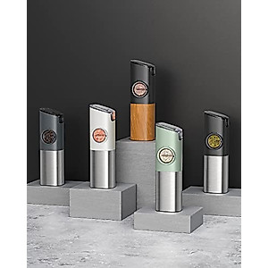 Gravity Electric Salt and Pepper Grinder Set, 𝐔𝐩𝐠𝐫𝐚𝐝𝐞𝐝 Large Capacity, USB Rechargeable Automatic One Hand Operated, Adjustable Coarseness, Auto Dust Lid, LED Light, Stain Steel Grey, 2 Mills