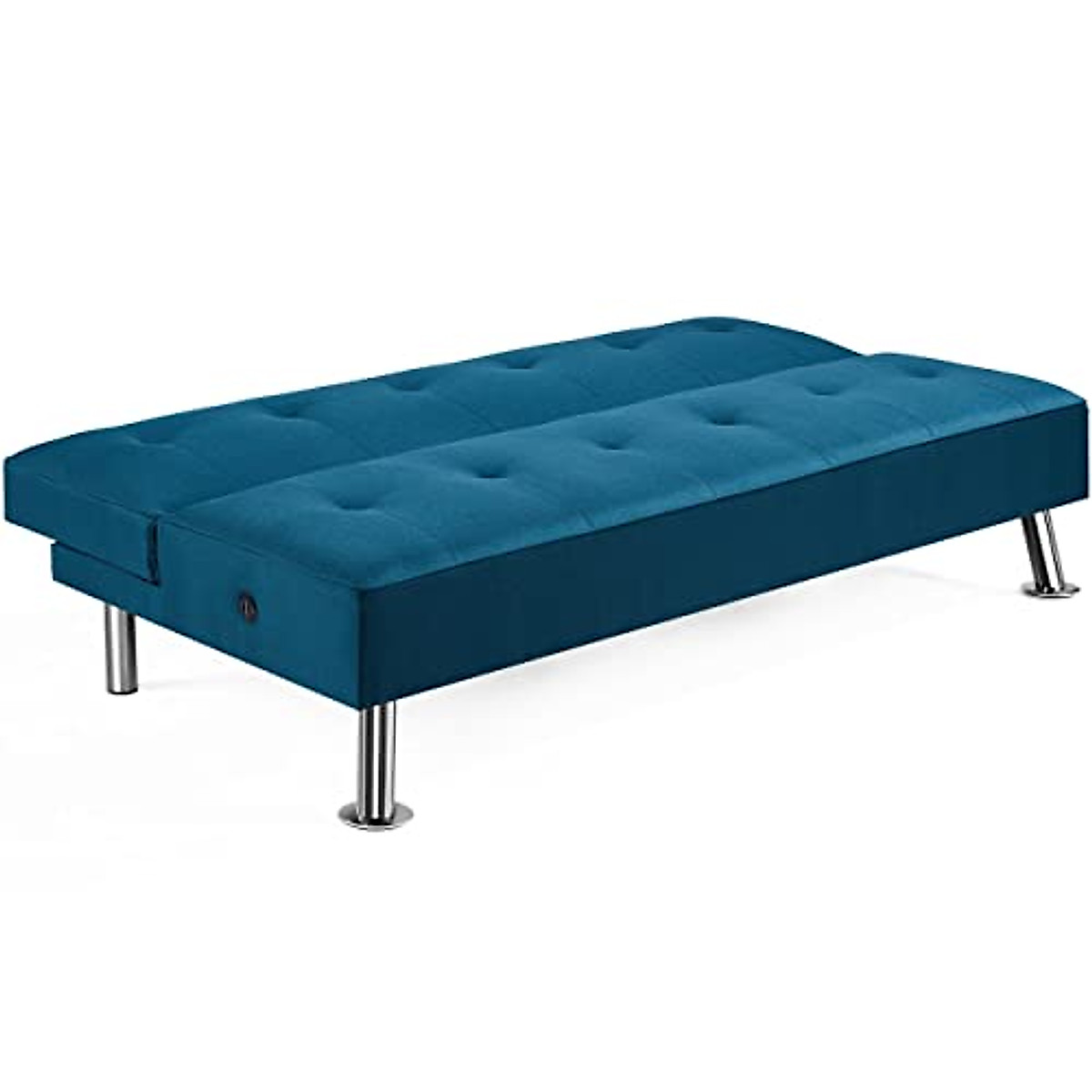 Topeakmart Fabric Futon Sofa, Convertible Futon Bed, Folding Couch, Sectional Sleeper Sofa for Small Space with USB Ports, Folding Sofa for Compact Living Space, Apartment, Office, Living Room Blue