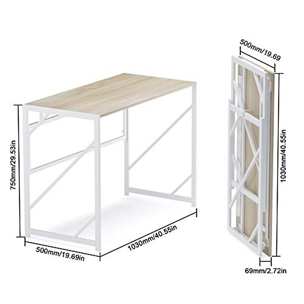 Elephance 40" Folding Computer Desk No Assembly Needed Foldable Small Home Office Desk Study Writing Desk Gaming Table for Small Space (Beige)