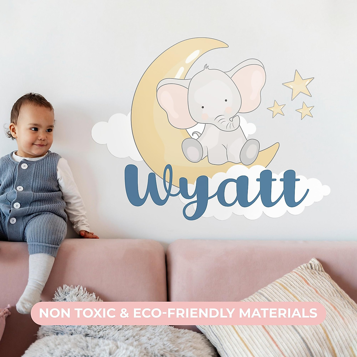 Personalized Name Elephant Family Decals I Baby Girl Nursery Decor I Elephant Decor Baby Shower I Pink Elephant Wall Decor for Girls Room I Baby Room Decor I Multiple Size & Color Options