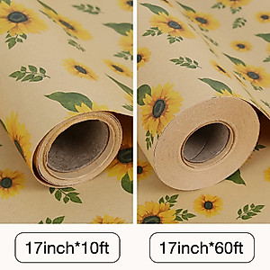 Aimyoo Kraft Floral Wrapping Paper Jumbo Roll, All Occasion Sunflower Flower Gift Wrap Paper for Wedding Bridal Shower Birthday, 17 in x 60 ft