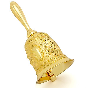 DomeStar Golden Hand Bell, Engraved Bell Call Bell Handheld Bell for Wedding, School, Christmas, Alarm and Bedridden