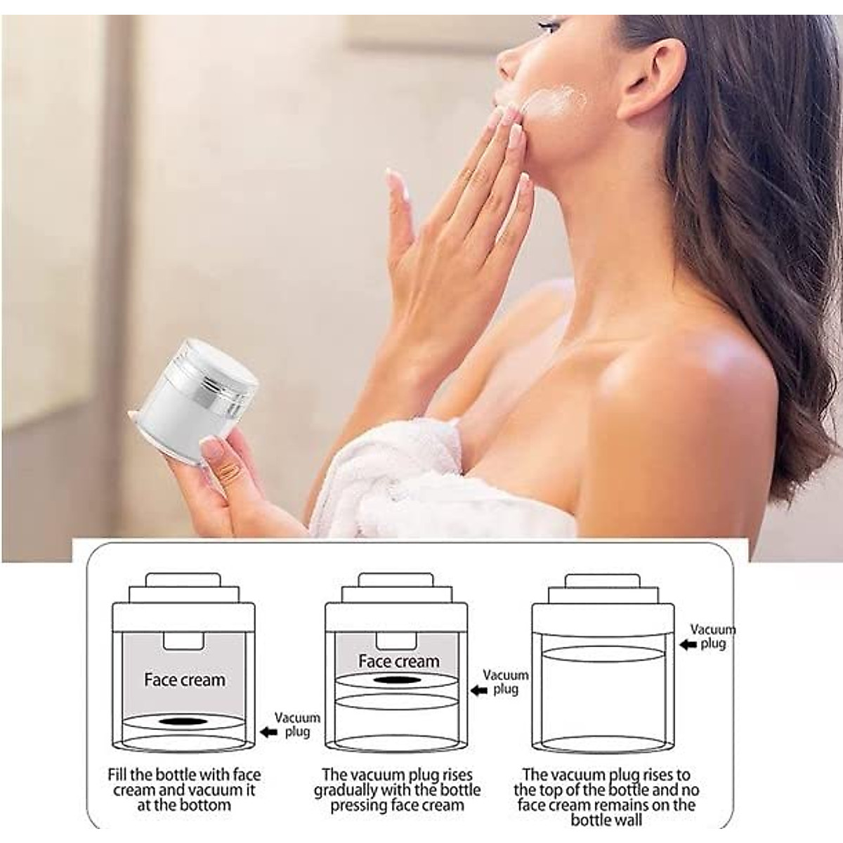 Airless Pump jar - 15/30/50ml Cream jar Vacuum Bottle, Lotion Dispenser with Pump, Travel Containers for Lotions and Creams Proof Leak-Proof DIY Travel (15ml)