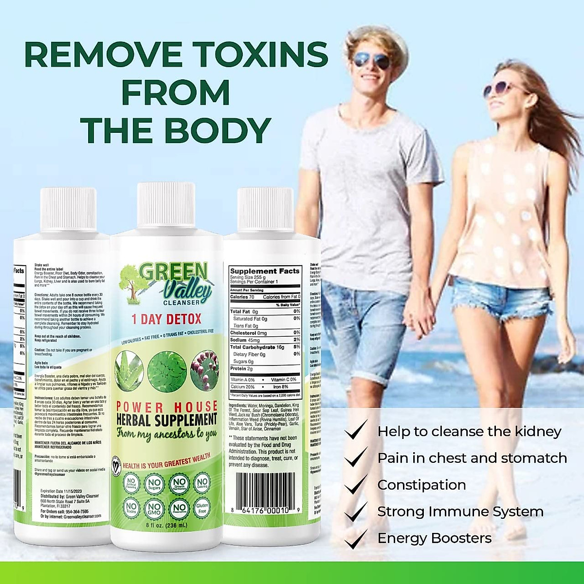 1 Day Colon Liquid Cleanse Formula and Liver Detox - Vegan Friendly, Helps Healthy Digestion, Gut Support, Boost Energy Levels and Bowl Movements | 8 Fl Oz