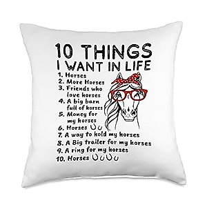 10 things I want in life horses Tee 10 Things I Want in Life Horses Throw Pillow, 18x18, Multicolor