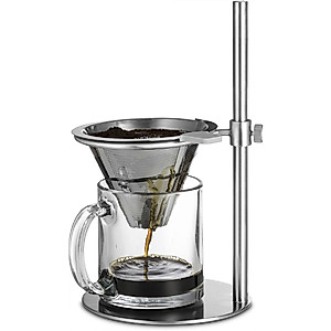Gourmia GVD9320 Pour Over Stand Coffee Station - Freestanding Drip Coffee Stand with Reusable Stainless Steel Cone Filter - Make Coffee Directly into Mug, Cup or Thermos - Stainless Steel