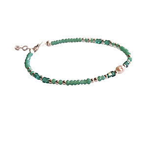 Handmade 925 Sterling Silver, Pearl and Glass Beads Bracelet for women, Length 6.5-7.5 inches, Adjustable Dainty Turquoise Color Beaded Bracelet, Beach Summer Jewelry, By MiYa Jewelry Creations