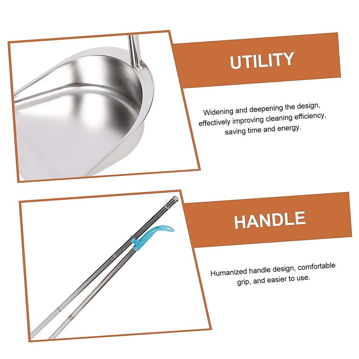 Amosfun 1 Set Stainless Steel Trash Shovel Rubbish Dustpan Standing Broom and Dustpan House Sweeping Broom Hand Broom and Dustpan Dustpans with Broom Dust Brush Grass Concrete Broom Silver