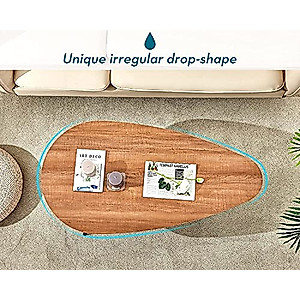 SAYGOER Small Coffee Table Modern Coffee Table Rustic Farmhouse Coffee Table Oval Mid Century Coffee Table Retro Accent Center Table for Living Room Easy Assembly, Walnut Oak