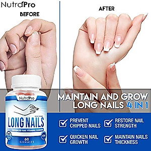 NutraPro Nail Growth Vitamins for Stronger Nail - No More Chipped Nails.Nail Strengthener and Growth Supplement Gummies – Grow Strong Long Nails with Biotin and Collagen Gummies.