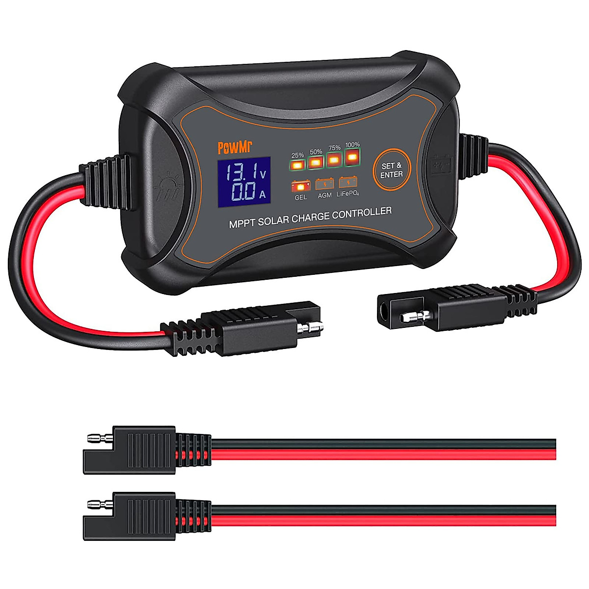 10A MPPT Solar Charge Controller 12V, PowMr 10 Amp 12 Volt Solar Panel Regulator with Digital LCD Display, Solar Intelligent Controller for 12V Lead-Acid, LiFePO4, Lithium Batteries