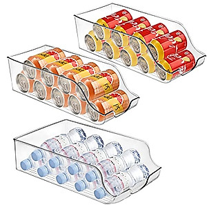 TOPZEA Set of 3 Refrigerator Organizer Bins, Clear Plastic Soda Can Organizer Wide Water Bottle Storage Bin, Fridge Drink Can Dispenser Canned Food Storage Bin for Freezer, Pantry, Cabinet