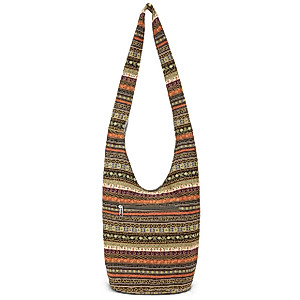 Women Shoulder Handbags Fashion canvas Hippie Crossbody Bags Bohemian Animal Prints Hobo Bags (Green-Orange)