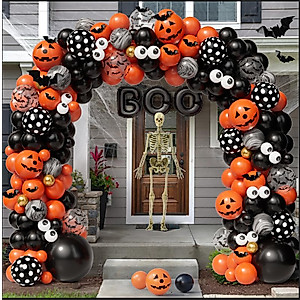 AobkDeco 141 PCS Halloween Balloons Arch kit Black Orange Gold Eyes Balloons Halloween Balloon with BOO Balloons,3D PVC Bats and Marble Agate for Halloween Theme Party Supplies Haunted House Parties