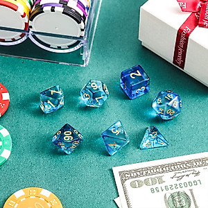 EBOOT 7-Die Polyhedral Dice Compatible with DND Dice Set Dungeons and Dragons with Black Pouch (Transparent Blue)