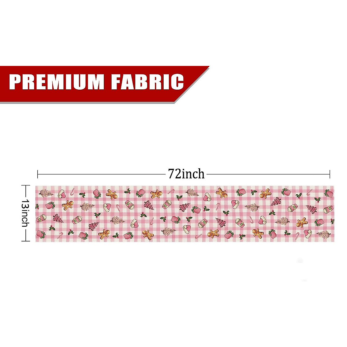 Christmas Table Runner Pink Plaid Tree Gingerbread Candy Xmas 13 x 72 Inch Winter Holiday Home Kitchen Merry Christmas Table Decor