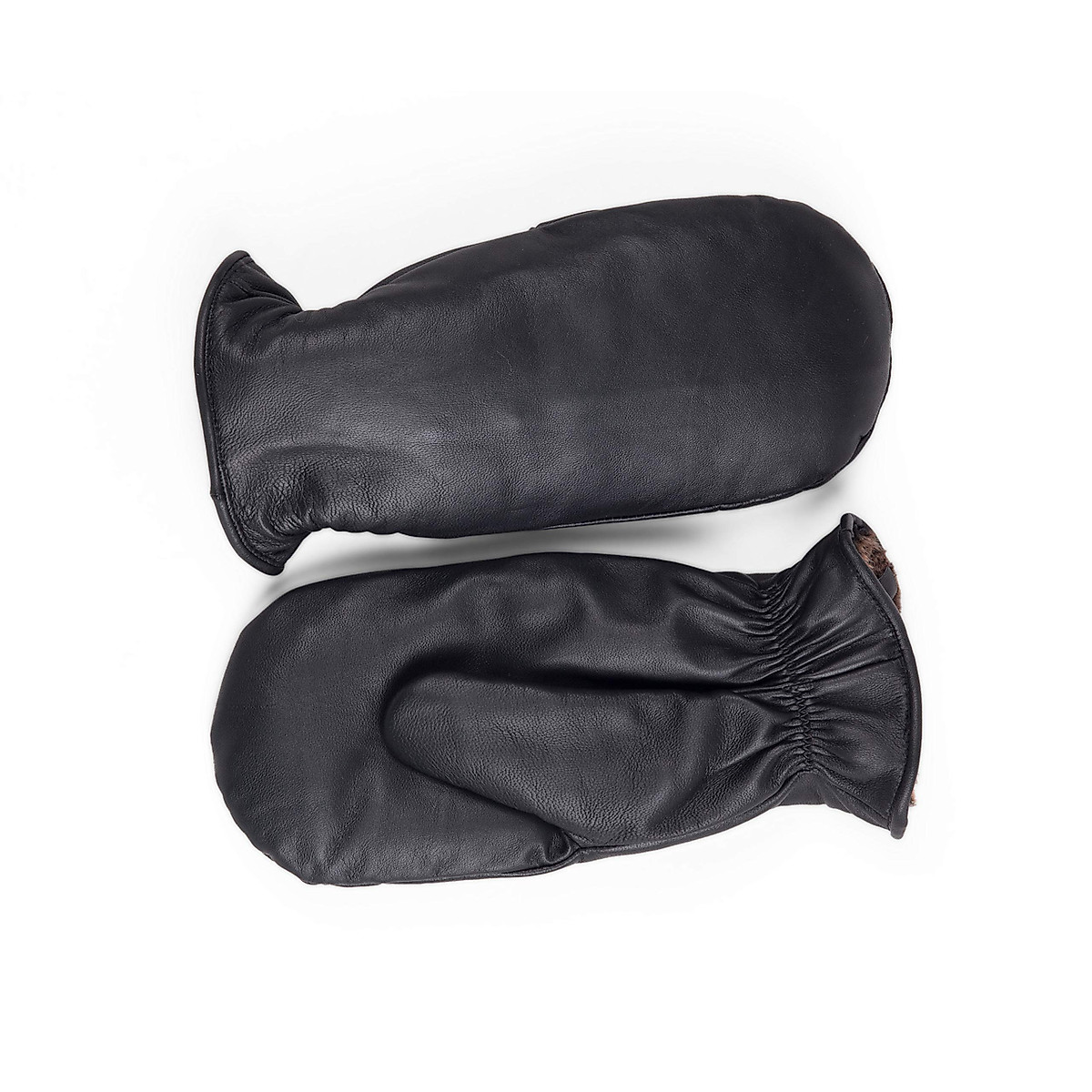 Zavelio Unisex Premium Shearling Sheepskin Fur Lined Leather Mittens Black Large