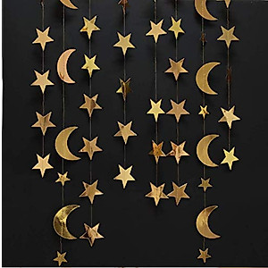 Decor365 Gold Star Moon Garland Hanging Garands Streamers Banner Backdrop for Twinkle Little Star Party Decoration First Birthday/Baby Shower/Wedding//Kids Room/Nursery/Ramadan EID/Graduation Decor