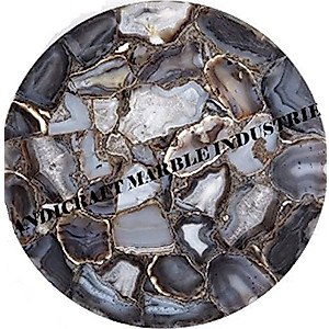 Grey Agate Stone Round 18" x 18" Inch Side Table Top, Corner Table Top Grey Agate, Natural Grey Agate Stone, Agate Side Table Round Table, Grey Agate Geode Table, Piece Of Conversation