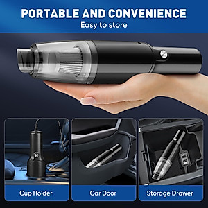 Portable Mini Car Vacuum Cleaner,10000Pa High Power Suction Cordless Rechargeable Vacuums with Low Noise, Wireless Handheld Powerful Small Car Vacuum Cleaner 45° Foldable Handle for Car/Home/Office