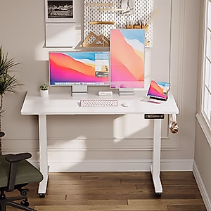 Shahoo Electric Standing Desk 48 Inch, Ergonomic Height Adjustable Table with T-Shaped Metal Bracket Modern Computer Workstations for Home Office, White, 48 x 24 Inches