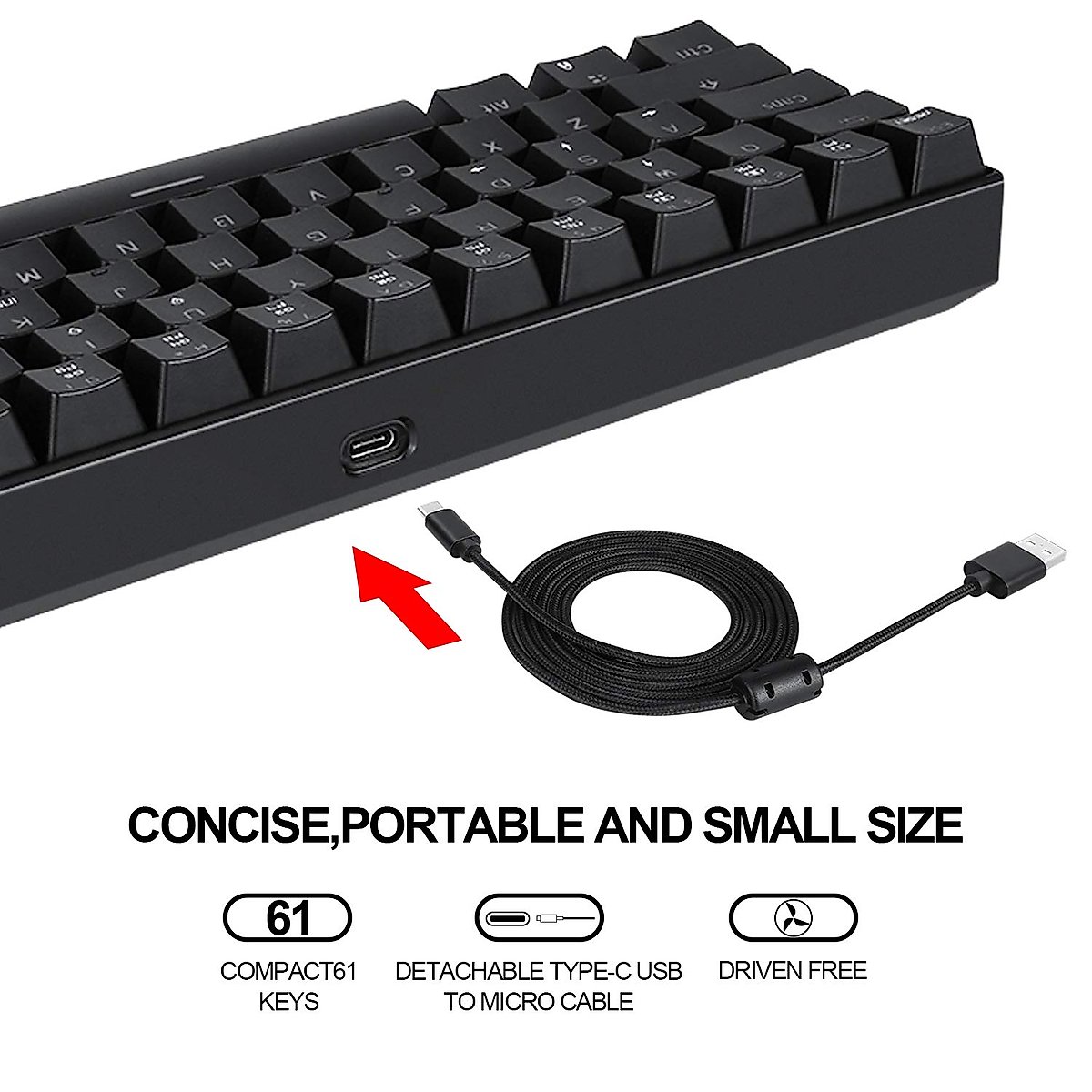 MOTOSPEED 60% Mechanical Keyboard Portable 61 Keys RGB LED Backlit Type-C USB Wired Office/Gaming Keyboard for Mac, Android, Windows（Red Switch）
