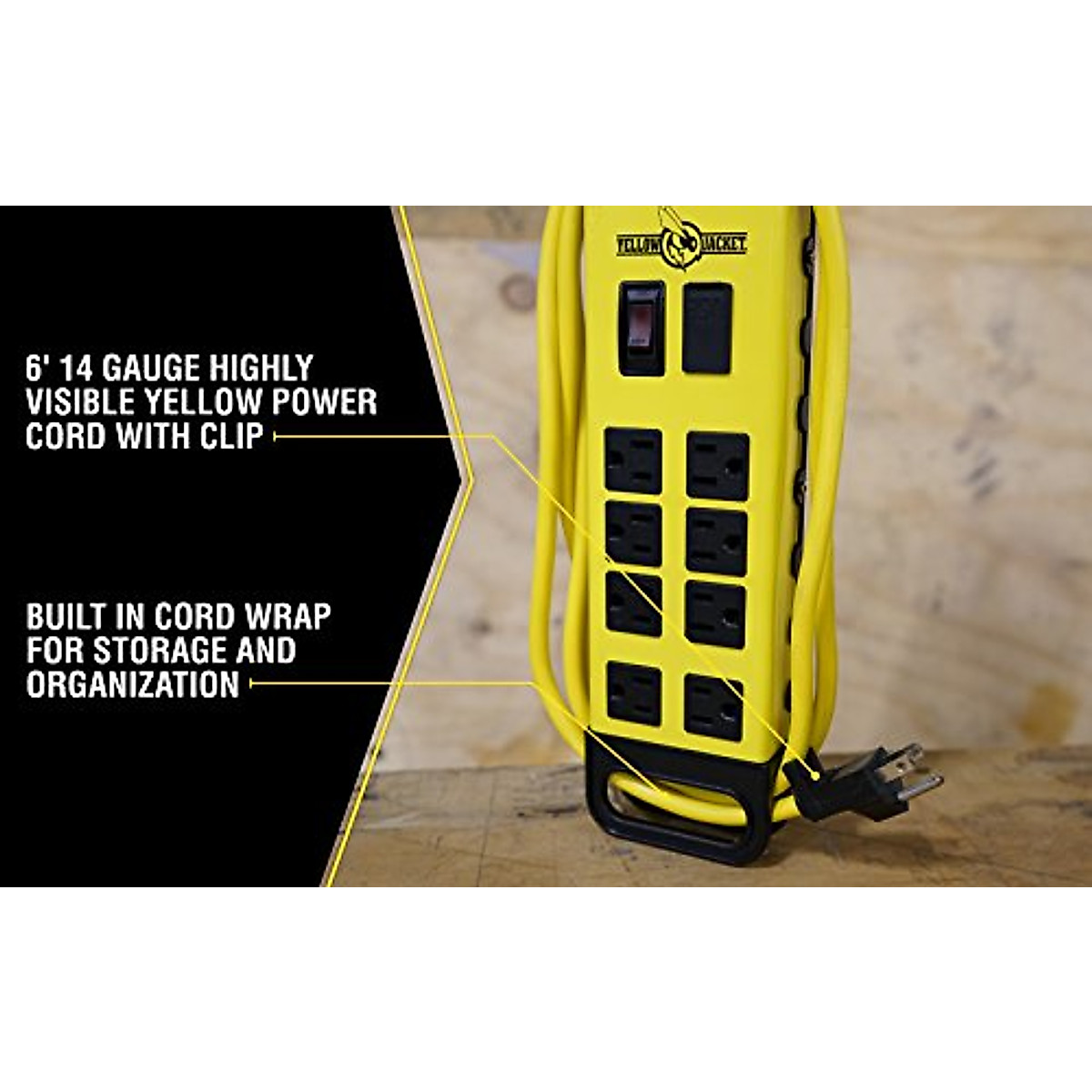 Yellow Jacket 5148 Modern 8-Outlet Metal Power Block with 2 USB Ports; Yellow