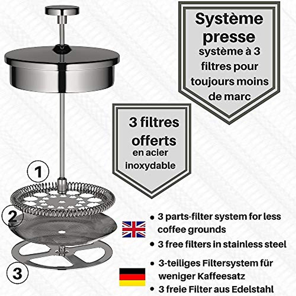 Cafetiere French Press Coffee Maker by VeoHome - Unbreakable and keeps coffee hotter for a long time thanks to its double wall (0.75 Liter)