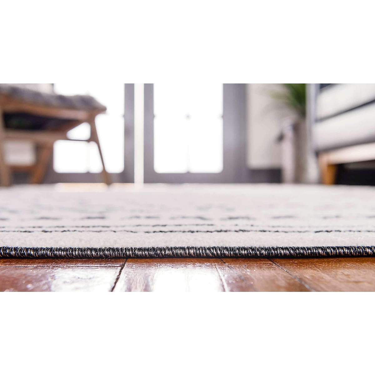 Unique Loom Fez Collection Tribal, Moroccan, Bohemian Area Rug, 3' 3" x 3' 3", Beige/Black