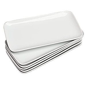 WishDeco Ceramic Rectangle Plates Set of 6, White Serving Platters, 9 Inch Small Serving Plates, Porcelain Party Plates for Appetizer, Dessert, Salad, Sushi, Snack, Cake, Microwave & Dishwasher Safe