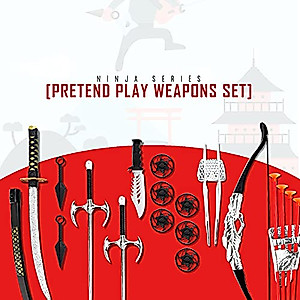 Liberty Imports Ninja Warrior Bow and Arrow Archery Set with Katana Sword, Sai, Melee Toy Weapons for Kids Pretend Role Play Equipment, Cosplay, Costume Accessories