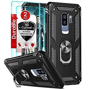 LeYi for Samsung Galaxy S9 Plus Case, Galaxy S9+ Case with [2 Pack] 3D Curved Screen Protector, [Military-Grade] Magnetic Ring Stand Protective Phone Case for Galaxy S9 Plus [NOT FIT S9], Black