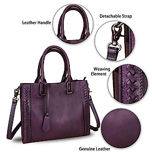 Genuine Leather Satchel Handbag for Women Vintage Handmade Shoulder Bag Cowhide Tote Purse (Purple)