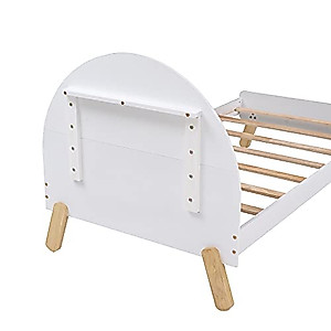 Tensun Twin Size Platform Bed with Curved Headboard,Wooden Cute Bed Frame with Slat Supports and Shelf Behind Headboard for Kids Boys Girls, No Box Spring Needed,White