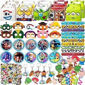 OrVag Birthday Party Supplies,110Pcs Party Favors,Include 10 Circles,10 Pattern Decorations,10 Key Chains,10 Masks,10 Gift Bags,10 Straws and 50 Stickers,Best For the Goodie Bags for Party