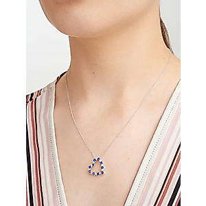 Amazon Essentials Platinum Over Sterling Silver Created Blue Sapphire and 1/6th Carat Total Weight Lab Grown Diamond Heart Necklace, 18 Inch Fine Cable Chain 2 Inch Extender (previously Amazon Collection)
