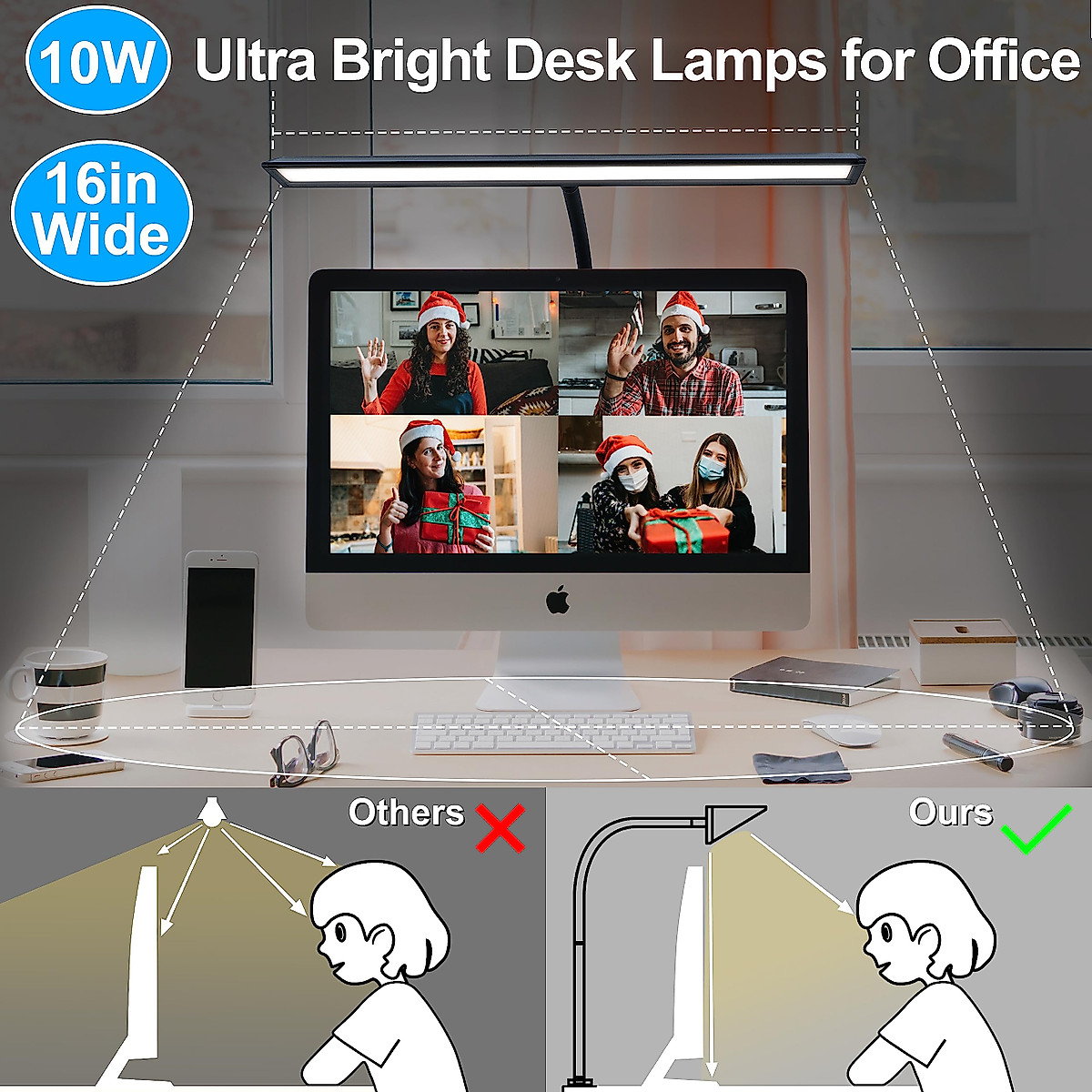 KAiSnova LED Desk Lamp with Clamp, 10W Clip Lamp for Desk 50 Lighting Modes Computer Monitor Lights 360° Flexible Gooseneck Desktop Lighting for Office Home Video Conferencing Workbench Drafting