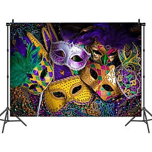 Vinyl 8X6FT Purple Green Gold Beads Masquerade Party Photography Backdrop for Carnival Fiesta Mardi Gras Dance Photo Background Supplies Children Birthday Photo Booths Props Decorations